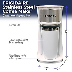 Frigidaire Stainless Steel Coffee Maker - Single Cup With Insulted Travel Mug ECMK095 with 420ml Capacity (White)