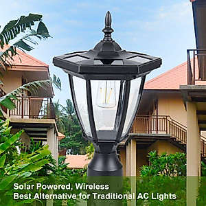 KMC KMC LIGHTING ST6321Q-A Solar Post Light Pier Mount Solar Lamp Post Light Outdoor 75 LUMENS Black Aluminum die-Casting and Glass 3 inches Adaptor for Mailpost Patio Yard Garden Pathway Driveway