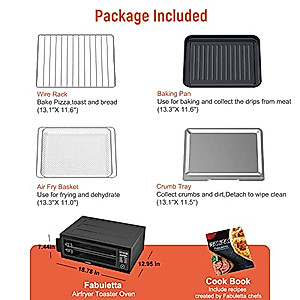 Air Fryer Toaster Oven Combo - Fabuletta 10-in-1 Countertop Convection Oven 1800W, Flip Up & Away Capability for Storage Space, Oil-Less Air Fryer Oven Fit 12" Pizza, 9 Slices Toast, 5 Accessories
