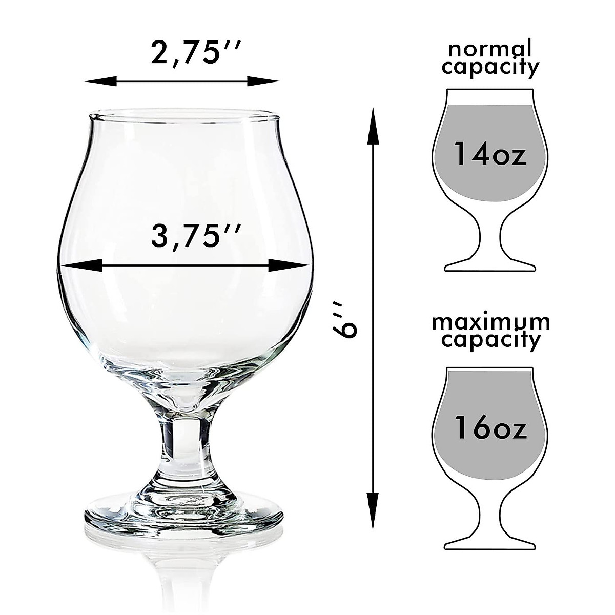 ECODESIGN-US Beer Glass Belgian Style Stemmed Tulip - 16 oz Lambic Beer Glasses - set of 4 w/coasters