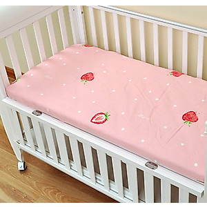 100 Cotton Crib Fitted Sheets Baby Sheet for Standard Crib and Toddler mattresses Nursery Bedding Sheet Crib Mattress Sheets for Boys or Girls (Strawberry, W28 x L55)