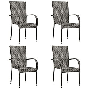 WHOPBXGAD 5 Piece Patio Dining Set Rattan Chair,Gardens Patio Furniture,Oak Patio Furniture Set,Sui for Gardens, lawns, terraces, poolsides, patios,Gray Poly Rattan