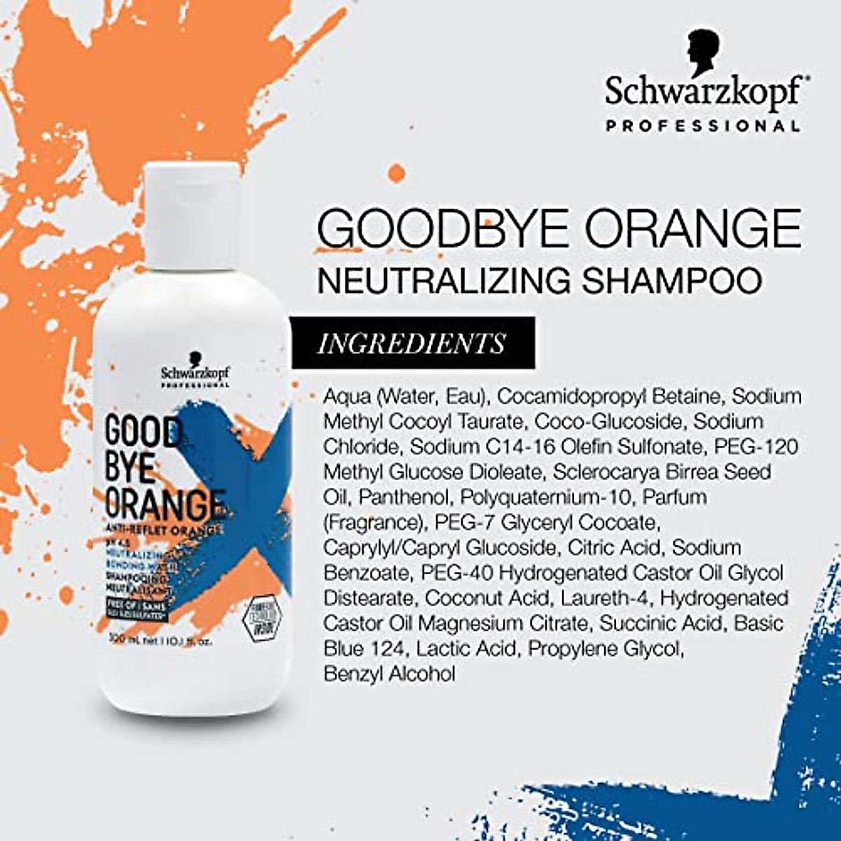 GOODBYE ORANGE Neutralizing Wash Shampoo – Color Balancing for unwanted orange and red undertones – Cleansing Vegan Hair Care with Blue- greenish pigments, 10.1oz