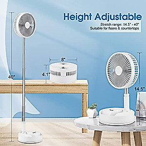 LIPETY Foldable Oscillating Standing Fan with Remote Control, 8" Portable Desk Quiet Fan, 7200mah Rechargeable USB Small Fan, Folded Floor Pedestal Fan for Bedroom Office Camp Travel
