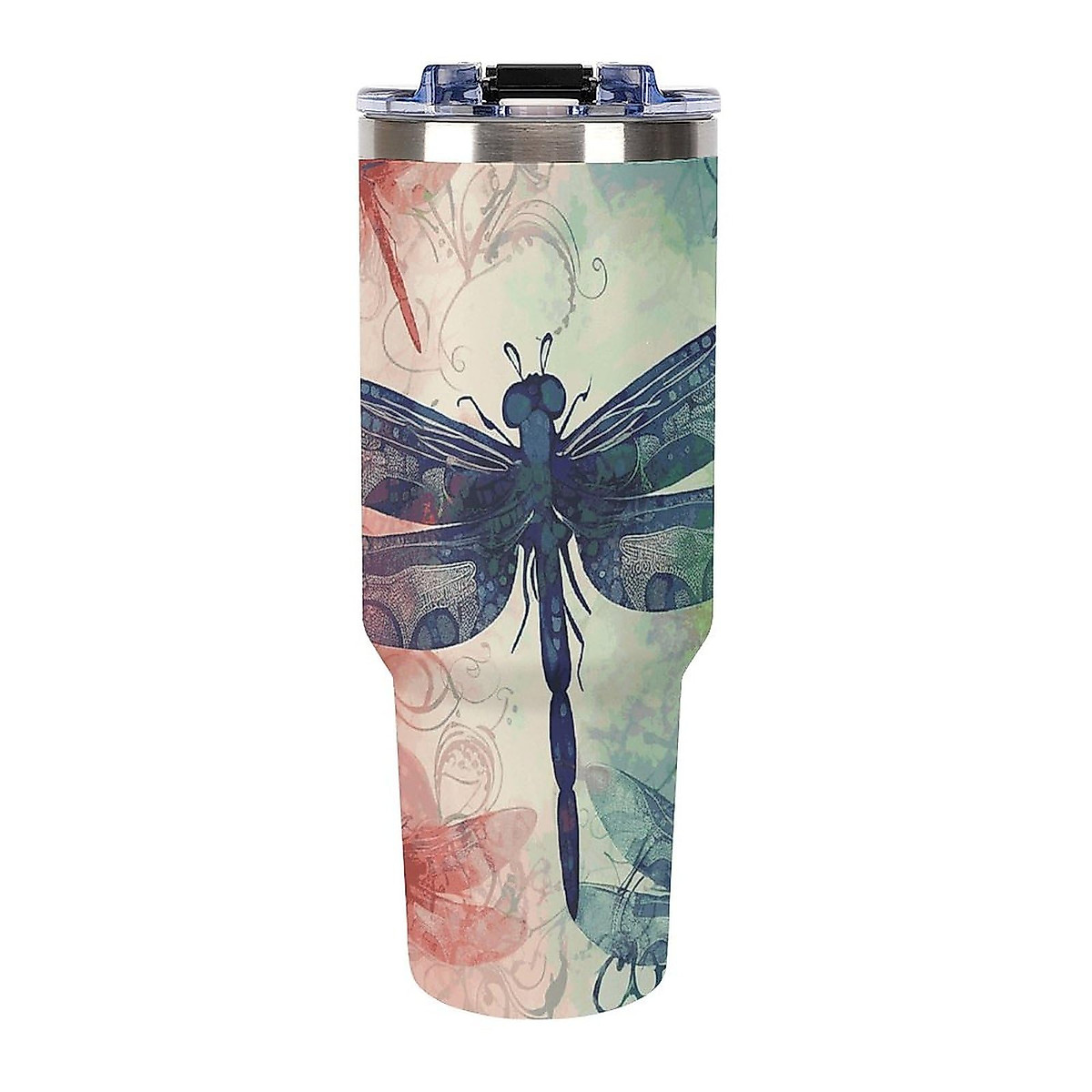 FZQVSGW Modern Dragonfly 40 Oz Tumbler with Handle And Straw Stainless Steel Vacuum Insulated Tumblers Reusable Keep Drinks Cold Coffee Cup Holder Friendly Gifts for Women Men Car Gym Travel