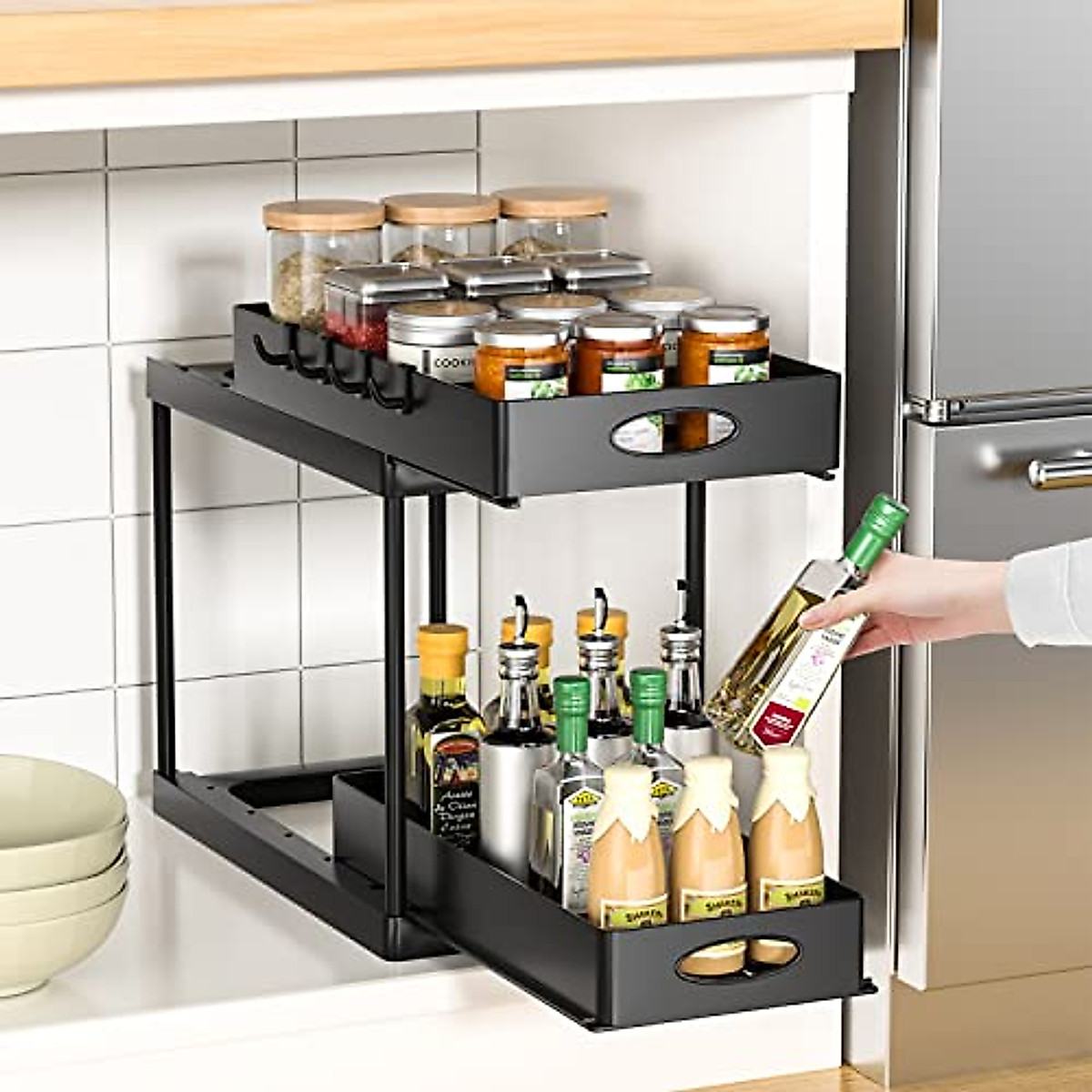 Avaspot Double Sliding Cabinet Organizer Drawer, Under Sink Organizers and Storage 2 Tier Easy Access Slide Out Cabinet Organizer, Bathroom Organizer Under Sink Cabinet Kitchen Organizers and Storage