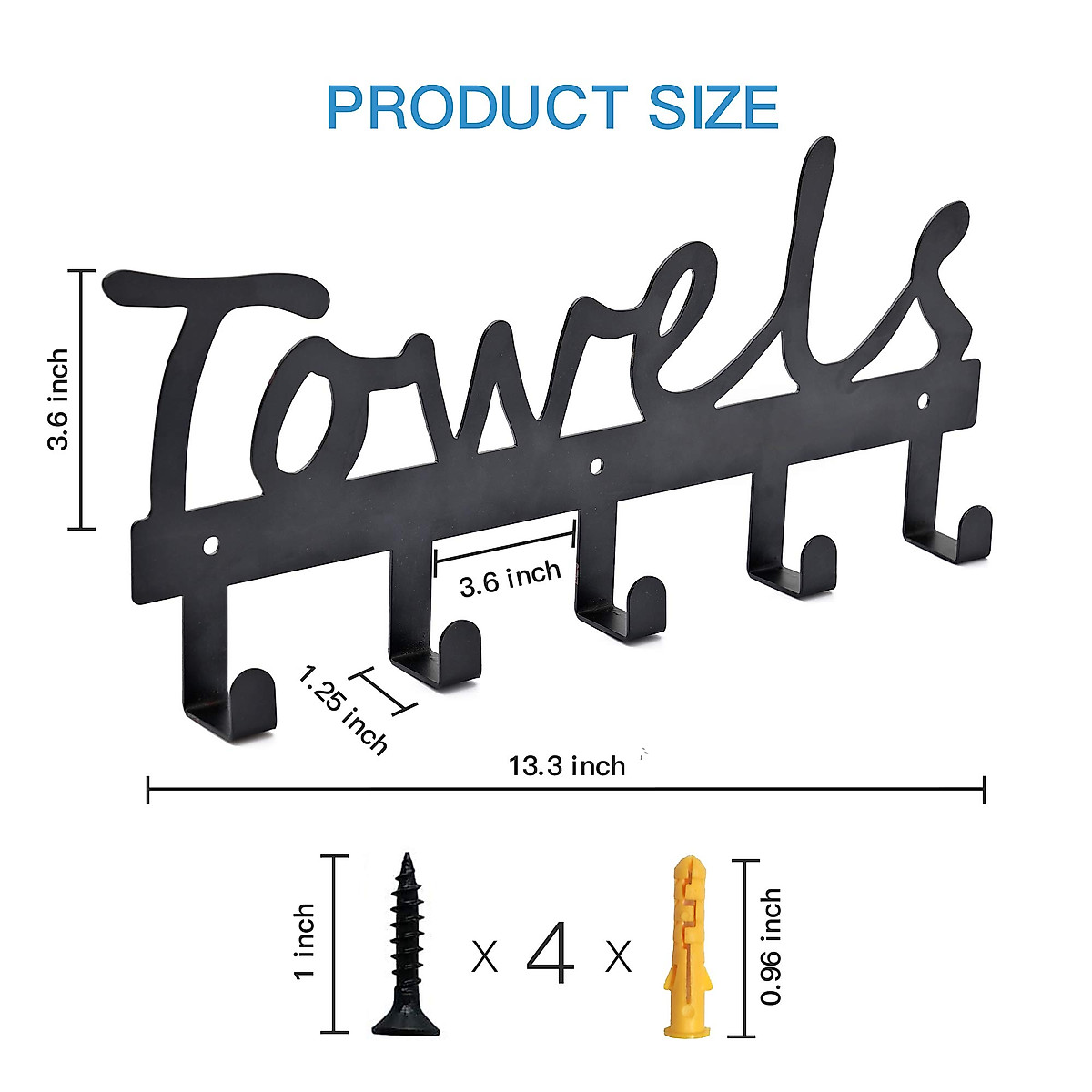 OHAHO Towel Racks 5 Hooks Sandblasted Robe Hooks Wall Mount Towel Holder Metal Towel Racks Rustproof and Waterproof for Kitchen Storage Organizer Rack, Bathroom Towels, Robes, Clothing (Black)