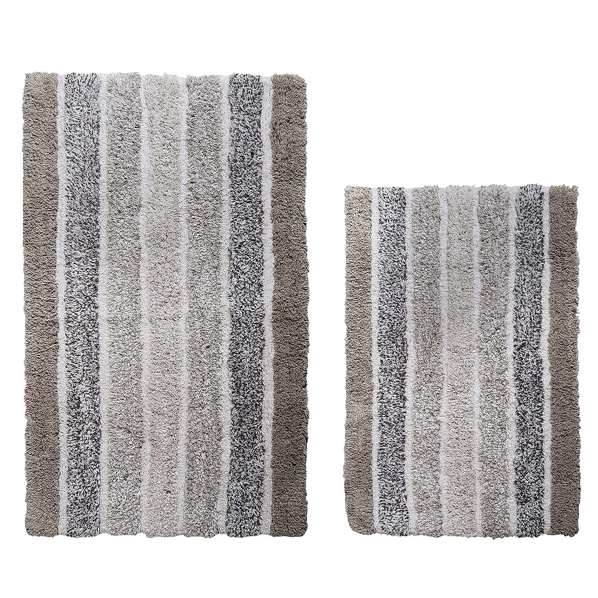 Ramanta Home Alpine Stripe Bath Rug Set of 2- Light Grey, Non Slip Bathroom Mat, 100% Cotton Kitchen Living Room Rugs, Machine Washable, 21x32 & 17x24 Inches