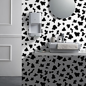 Qianglive Black and White Spots Contact Paper Cow Printed Peel and Stick Wallpaper 17.3”x120” Self-Adhesive Cute Wallpapers Vinyl White Black Decals for Walls Bedroom Living Room Nurseryls