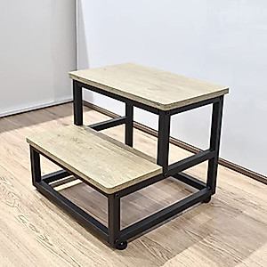 SZLHANJZ Multi Purpose Wood & Metal 2 Step Stools for Adults Kids, Round Corner Dog Steps Bed Step Stools for High Beds, Portable Stepping Stool for Bedroom Kitchen, Load 500 LB, Beige