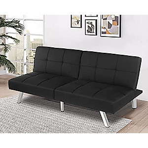 FDW Couch Convertible Sofa Beds for Living, Apartment, Dorm Room, Ideal for Small Spaces, Black