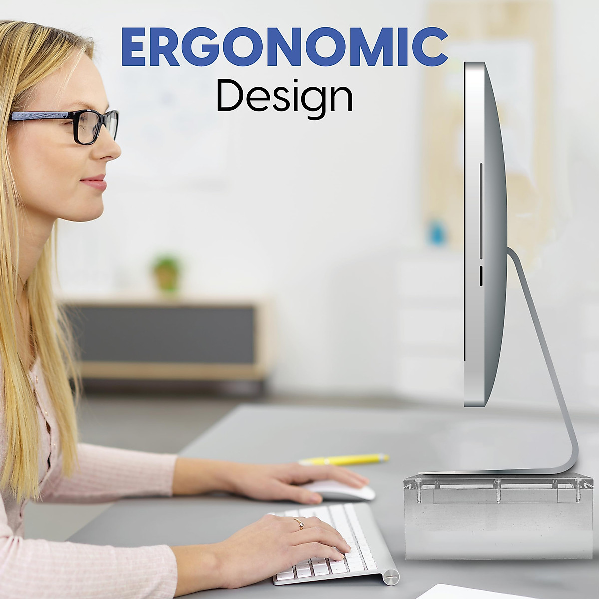 Mammoth DuraClear Acrylic Monitor Stand Riser - 3.5" Elevation and 20" Wide Computer Monitor Stand - Elevate Monitor & Organize Your Workspace