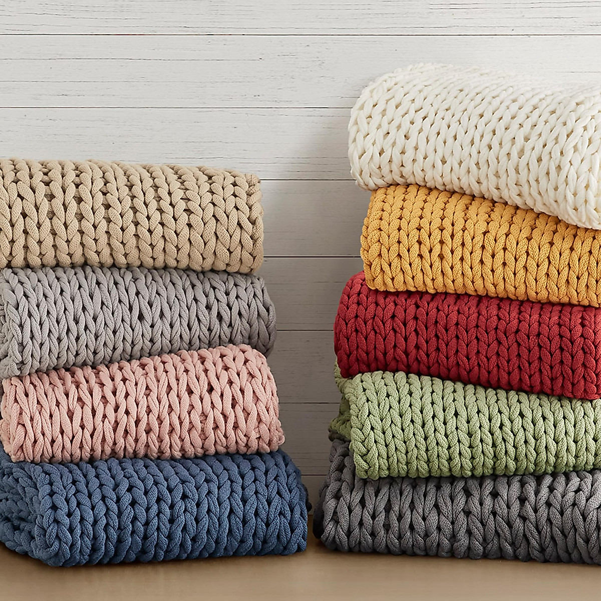 Madison Park Boho Throw Blanket, Soft Blanket Handmade Gift Home Decor, Lightweight & Breathable All Seasons Spring Chunky Knit Blanket, Knitted Throw for Couch, Bed Blanket, 50"x60" Blush