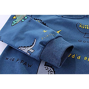 BOMDEALS Cute Valentines Sweatsuit for Toddler Boys - Kids Cartoon Pentacle Dinosaur Printed Long Sleeve Top Pants Outfits(Navy,110,315)