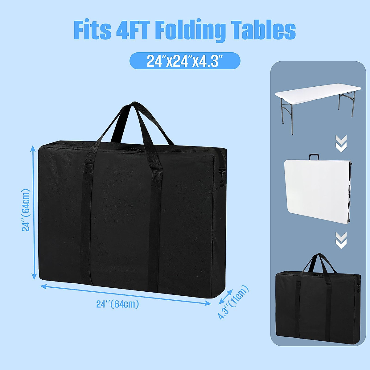 SIRUITON Folding Table Storage Bag, Portable 600D WaterProof Carry Bag for Folding Picnic/Camp Tables with Reinforcing Plate & Shoulder Strap, 24" D x 24" W x4.5 H Fits 4FT Folding Tables（bag only）