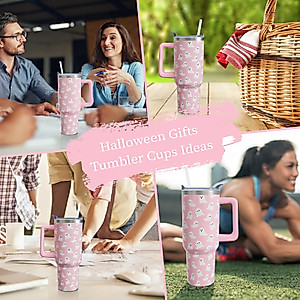 Aokoyi Halloween Ghosts 40 Oz Tumbler with Handle and Straw, Cute Spooky Stainless Steel Double Walled Vacuum Insulated Cup, Holiday Gifts for Women Girls