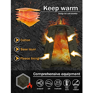 CRYSULLY Men's Cotton Jacket Winter Military Coats Fleece Lined Thick Work Coats Warm Cargo Jackets Army Green M