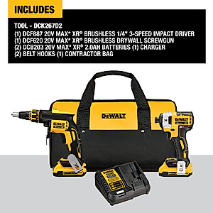 DEWALT 20V MAX* XR Drywall Screw Gun & Impact Driver Kit, 2.0-Amp Hour (DCK267D2)