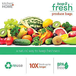 Keep it Fresh Produce Bags – BPA Free Reusable Freshness Green Bags Food Saver Storage for Fruits, Vegetables and Flowers – Set of 30 Gallon Size Bags