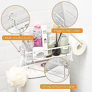 Bathroom Over Toilet Storage Organizer Shelves with Paper Holder Hooks High Capacity Easy to Assemble White