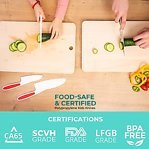 StarPack Kids Knife Set of 3 & 4x Sandwich Cutters for Kids - Toddler Knife Set & Fun Sandwich Cutters for Kids - Kids Knives for Real Cooking & 4x cookie cutters/sandwich cutters (Cherry Red)