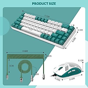 ZIYOU LANG RK-T8PR0 Wired 65% Mechanical Gaming Keyboard and Mouse Combo with RGB LED Backlit Anti-ghosting TKL Mini 68 Key Coiled C to A Cable Tactile Blue Switch for PS4 PS5 Xbox PC Mac Gamer(Green)