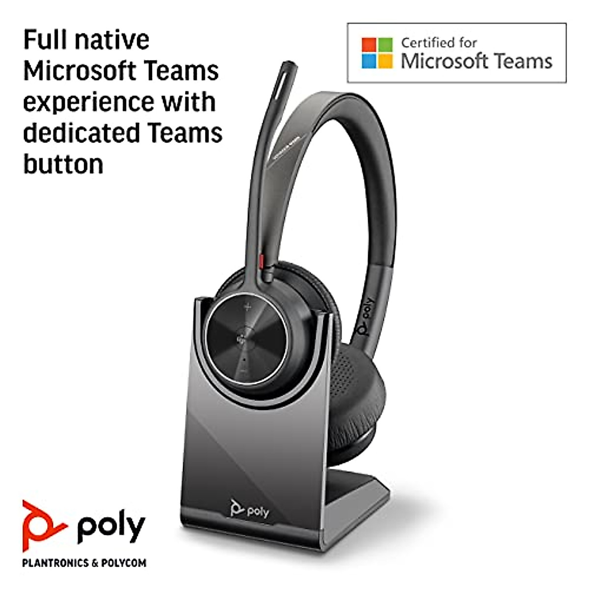 Poly - Voyager 4320 UC Wireless Headset + Charge Stand (Plantronics) - Headphones w/Mic - Connect to PC/Mac via USB-A Bluetooth Adapter, Cell Phone via Bluetooth-Works w/Teams (Certified), Zoom&More
