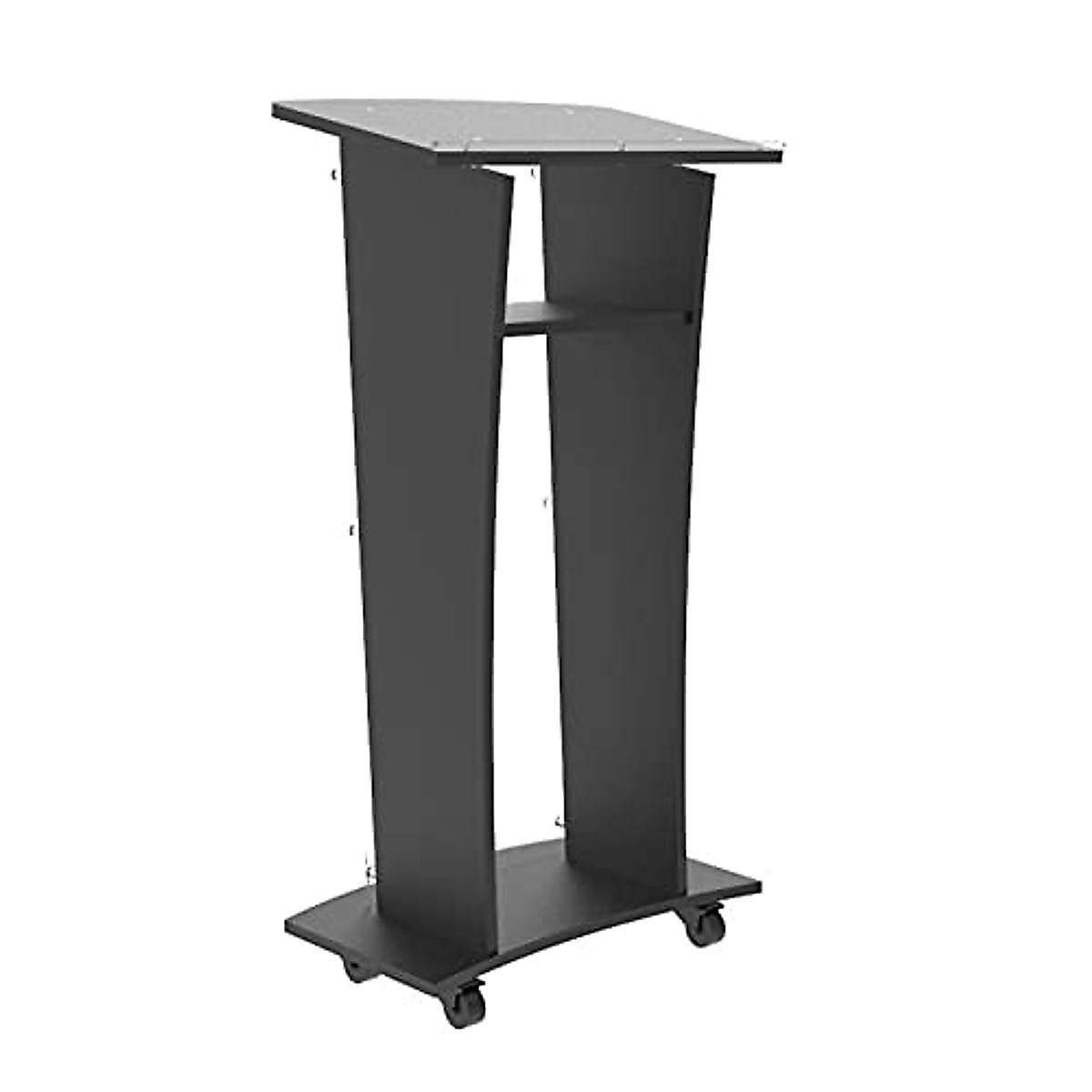 Acrylic Church Podium Pulpit Debate Conference Lectern Plexiglass Lucite Black Wood Shelf Cup Holder on Wheels with Prayer Hand and Cross Plaque 1803-5-BLACK+12152-NPF