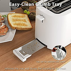 Anfilank Compact 2 Slice Toaster, Wide Slots with Warming Rack, Cancel, Bagel, Defrost Function, 6-Shade Settings, Removable Crumb Tray and High Lift Lever Classic Bread Toaster, 900W BPA free(White)