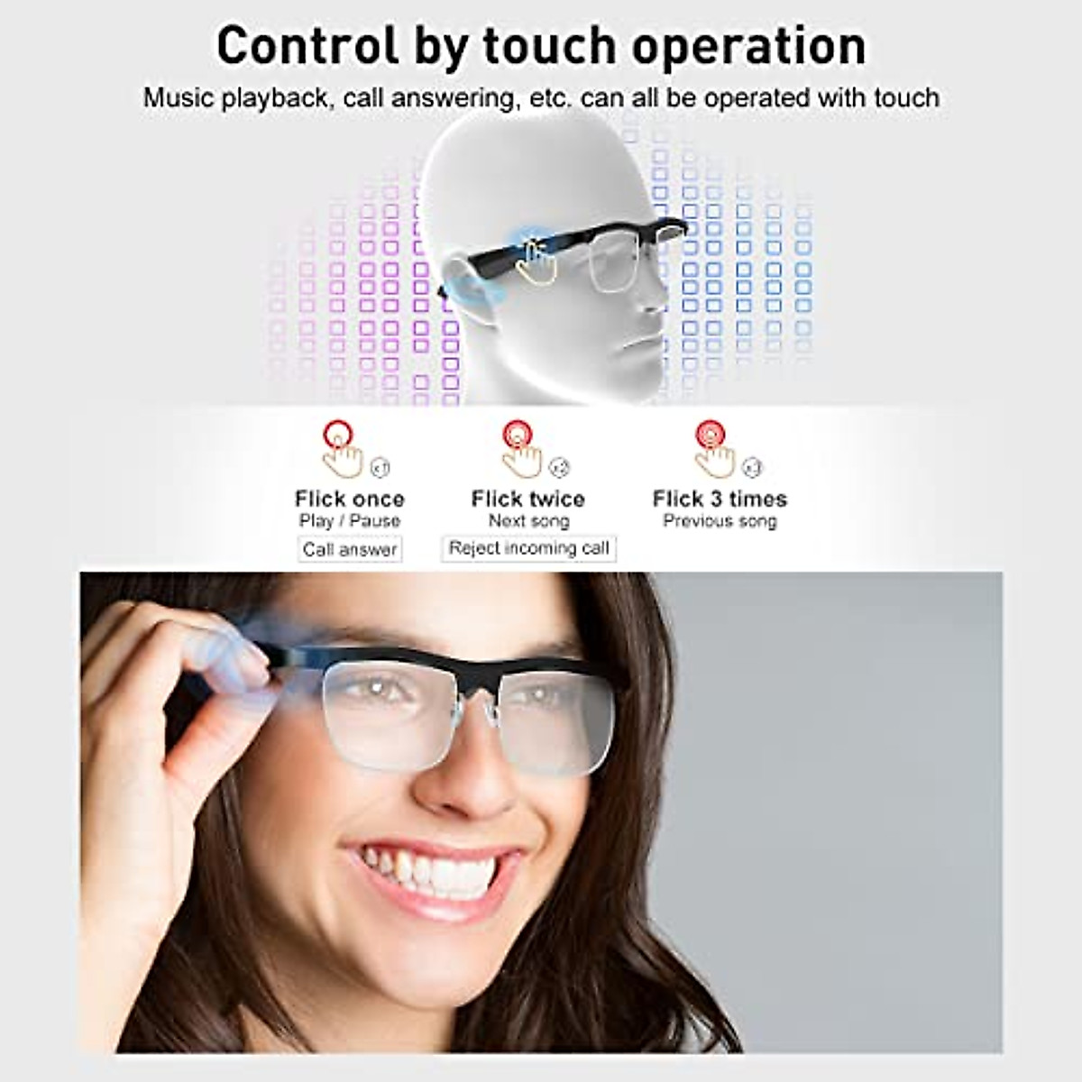 KAYSUDA Smart Bluetooth 5.0 Audio Glasses, UV Protection Sunglasses, Open Ear Music&Hands-Free Calling, Polarized Lenses, IPX4 Waterproof, Connect with Mobile Phones and Tablets