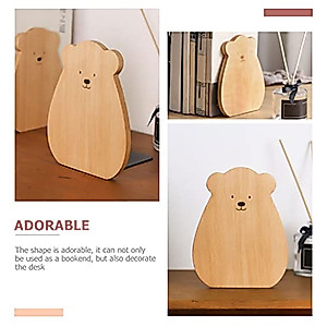 Generic 2Pcs Wooden Bookends Cartoon Animal Bookends Nonskid Creative Wood Book Stopper Stationery Book Supports Stands Kids Table Gifts