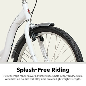 Schwinn Meridian Adult Tricycle Bike, Mens and Womens Three Wheel Beach Cruiser, 26-Inch Wheels, Low Step-Through Frame, Wide Seat, Rear Folding Basket, Single-Speed, White