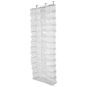 Tyenaza 26 Pocket Shoe Organizer, Crystal Clear over the Door Hanging Closets Storage Bag for Shoes, Sneakers or Accessories(white)