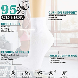 NevEND 6 Pairs Women's & Men's Mini Crew/Ankle Cotton Athletic Socks with Thick Cushioned M White