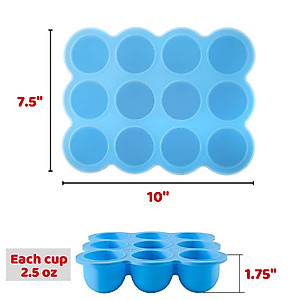 Silicone Baby Food Storage Container and Freezer Tray with Clip-On Lid, 100% Food-Grade, BPA Free (12 Cavities)