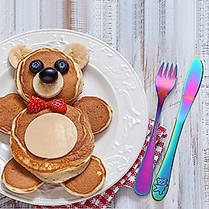 Kids Silverware, Poylim Stainless Steel Children Flatware Set, Toddler Utensils Set of 2, Rainbow