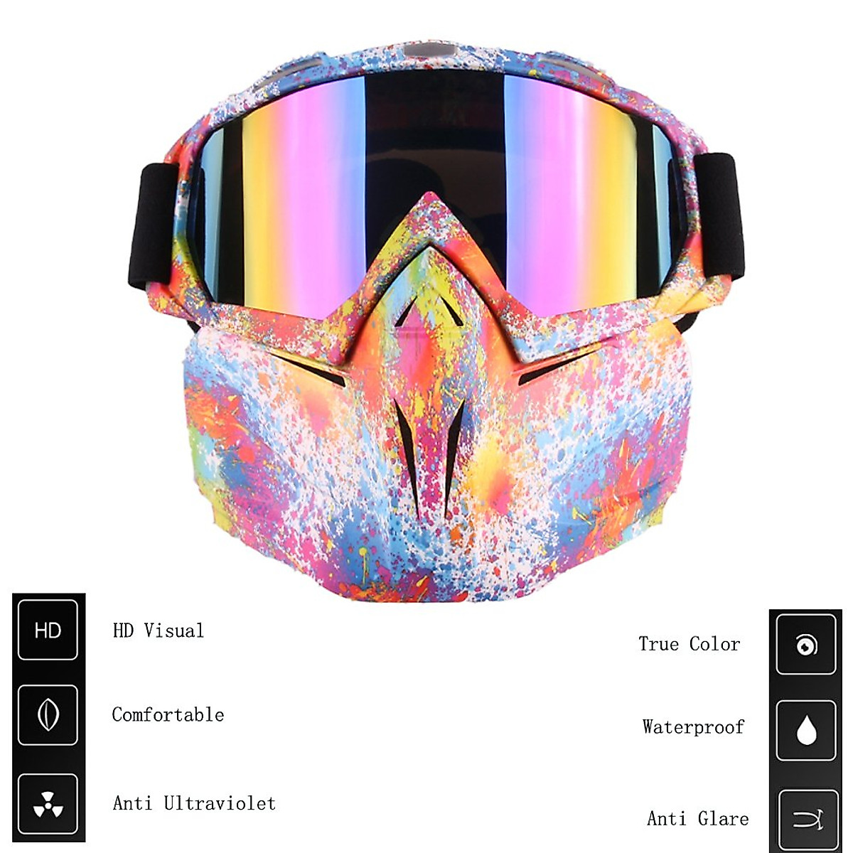 Eoncore Motorcycle Goggles Mask Detachable, Windproof Protect Padding Helmet Sunglasses Ski Goggles Road Riding UV Motorbike Glasses (Graffiti)