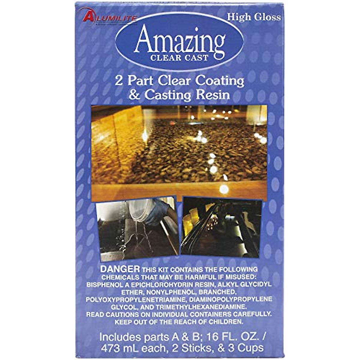 Alumilite Amazing Clear Cast Plus [16 oz A+16 oz B(32 ounces) 2 Part Kit] UV Resistant Plastic Coating & Casting Epoxy Resin for Countertops, Cups, Tumblers & Crafts | High-Gloss Liquid Glass Finish