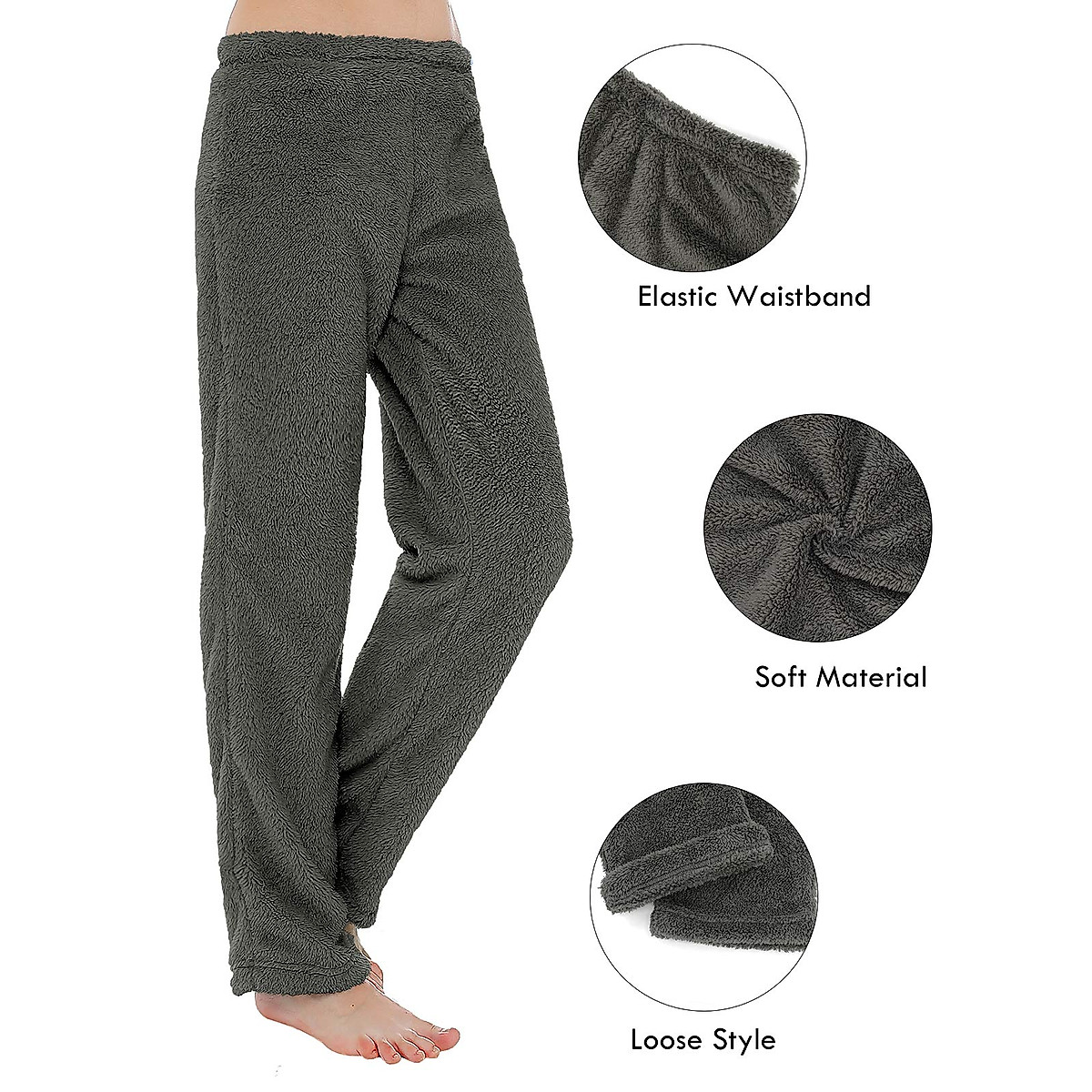 Women's Plush Fuzzy Pajama Pants Warm Cozy Pj Bottoms Drawstring Lounge Pants Fleece Sweatpants Fluffy Sleepwear E Pink Large