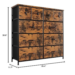 Nicehill Dresser for Bedroom with 10 Drawers, Storage Drawer Organizer, Tall Chest of Drawers for Closet, Living Room, Hallway, Entryway, Fabric Drawers (Rustic Brown)