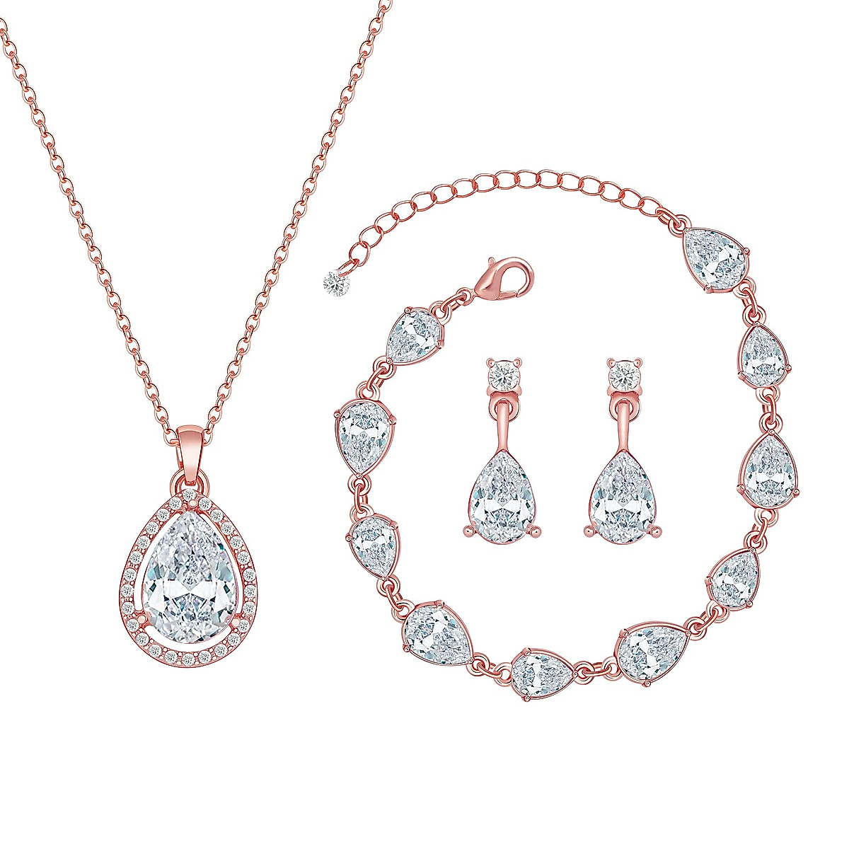 SPRJF Bridesmaid Jewelry Set for Women Pendant 18K Gold & Silver & Rose Gold Pendant Necklace Earrings Bracelet Set,Dainty Gift for Wedding/Proposal/Party/Prom/Anniversary