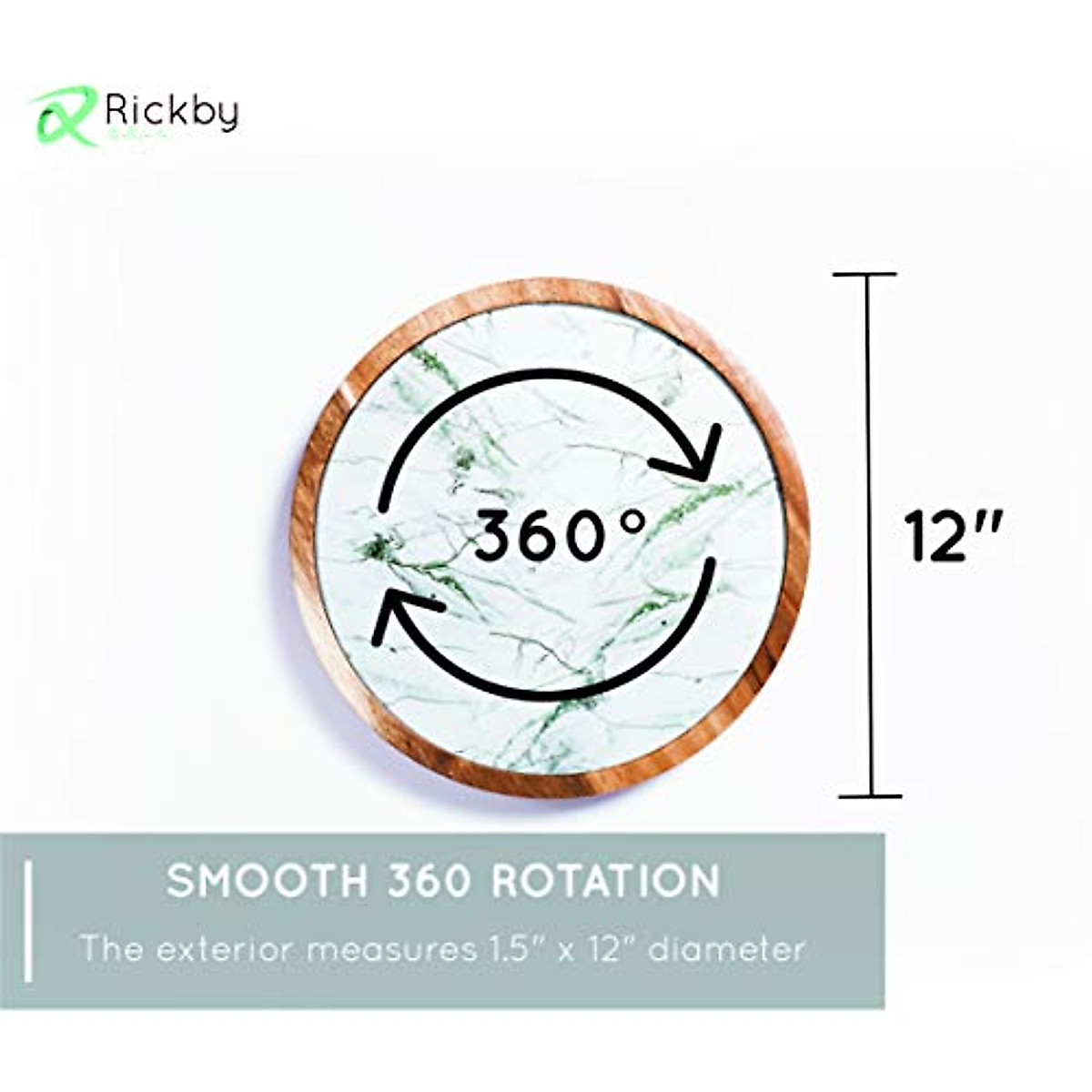 12" Acacia Wood Lazy Susan Turntable for Table Top With Removable Marble Texture Glass Plate for Dining Table Turntable Wooden Lazy Susan for Countertop