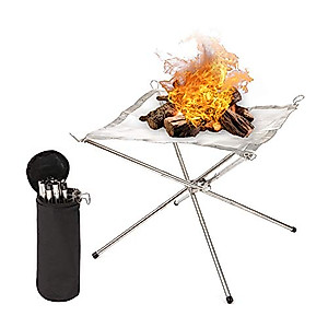 GALMAXS7 Camping Fire Pit Portable Fire Pit Stainless Steel Mesh Collapsible fire Pit Outdoor Fireplace Campfire Pit Foldable Fire Pit for Camping Backyard Beach and Wood Burning -with Carry Bag