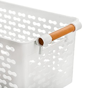 Yesland 6 Pack Plastic Storage Basket, White Organizing Bins Basket with Handles, Sturdy Plastic Closet Baskets Containers for CD, Small Closet Storage in Home Office - 12 x 6 x 5 Inches