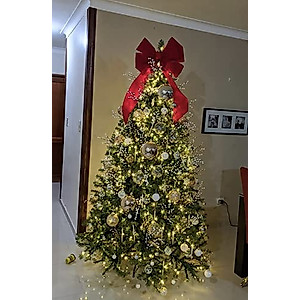 Rocky Mountain Goods Red Christmas Bow Extra Large 35” by 18” - 11 Looped Waterproof Velvet Large Outside Bow - Bow for car, Door, House - Jumbo Red Bow with Attachment for Hanging (1)