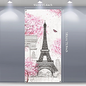 Tatuo Paris Eiffel Tower Backdrop Pink Eiffel Tower Background Banner 70.9 x 35.4 Inch Paris Pink Tree Wall Hanging Decor for Girls Bedroom Living Room Photograph Party Decoration