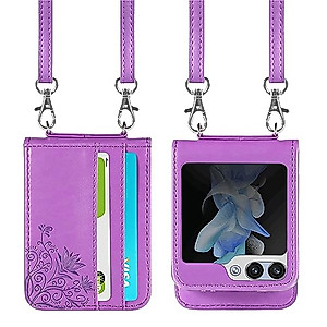 phone flip case Galaxy Z Flip 5 Wallet Case with Card Holder, Compatible Samsung Galaxy Z Flip 5 Case, Galaxy Z Flip 5 Case with Detachable Strap Crossbody Pocket Kickstand Compatible with Women phone