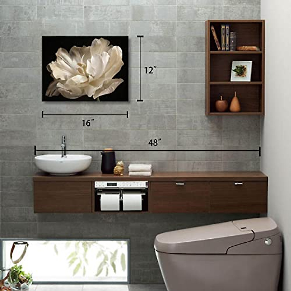 Black Bathroom Decor - White Tulip on Black Background Modern Canvas Wall Art Bathroom Decor Wall Art Black Decor Bathroom Pictures Black and White Wall Art Artwork for Home Walls Framed 12x16inch