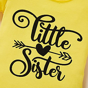 Baby Girl Sister Matching Outfits Little Big Sister Ruffle Romper Tops + Sunflower Shorts Set Summer Clothes(Yellow Little Sis,0-3M)