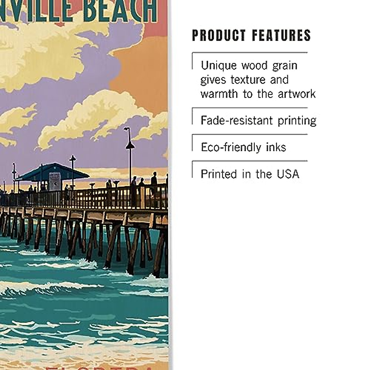 Lantern Press 6x9 Inch Wood Sign, Ready to Hang Wall Decor, Jacksonville Beach, Florida, Pier and Sunset